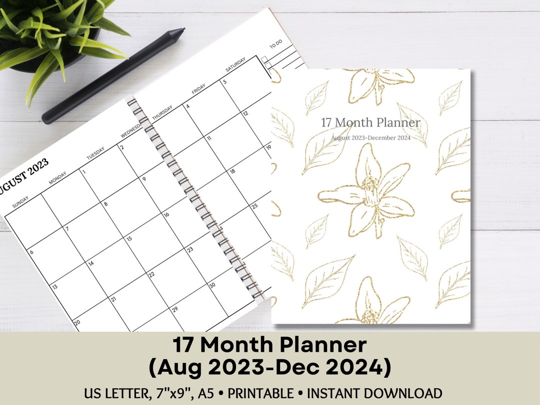 17 Month Planner, Dated, August 2023 Through December 2024 Monthly ...