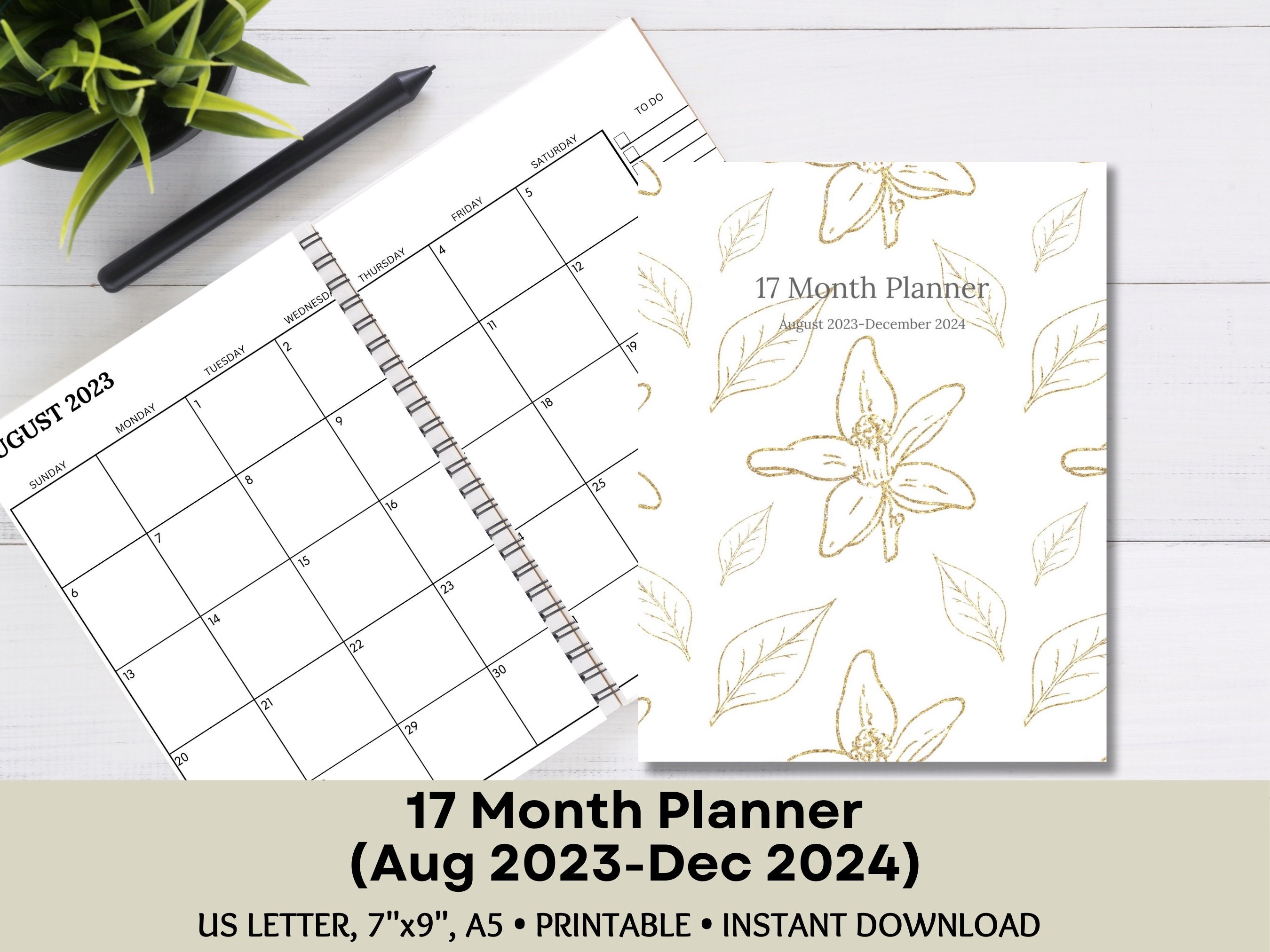 17 Month Planner, Dated, August 2023 Through December 2024 Monthly ...