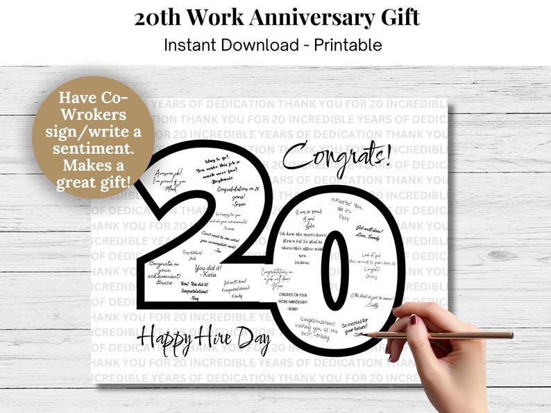 20th Work Anniversary Personalized Gift, 20th Workiversary Card ...