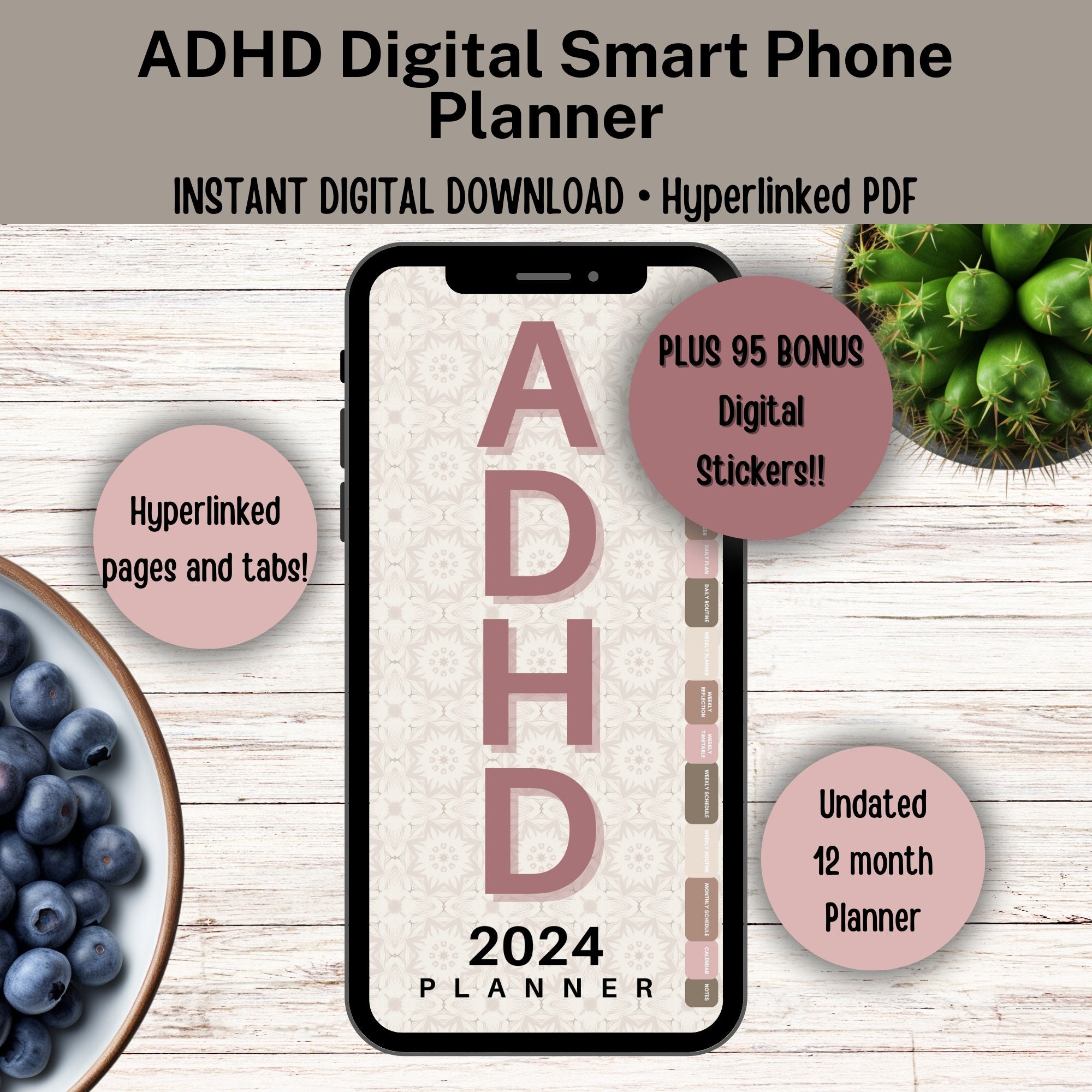 ADHD Digital Planner for Smart Phone, Hyperlinked Index, ADHD Planner ...