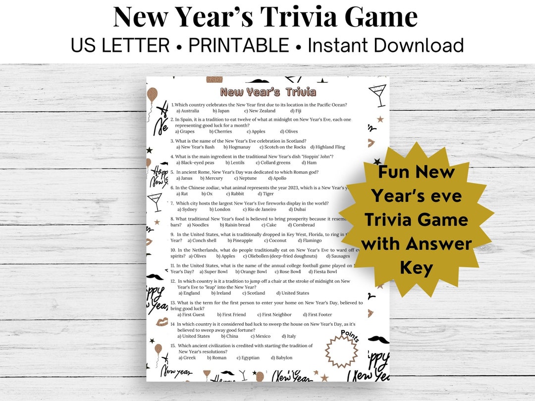 New Year's Eve Trivia Game, Printable Game, Activity for Adults & Kids ...
