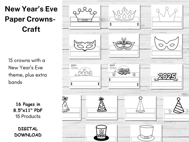 New Year's Eve Crowns, NYE Craft for Kids, New Year's Printable ...