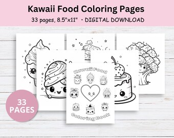 25 Cute Kawaii Food Coloring Pages Bundle, Sweets, Desserts, Cakes to ...