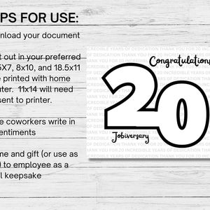 20th Work Anniversary Personalized Gift, 20th Workiversary Card ...