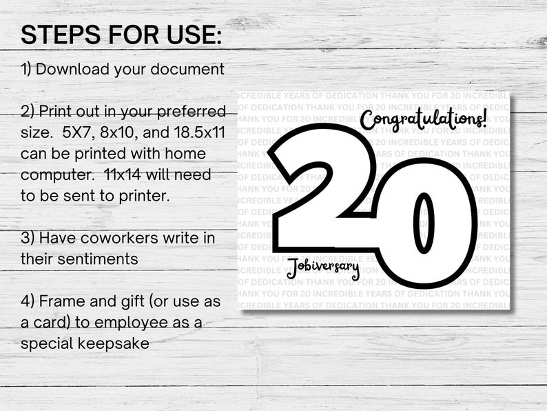 20th Work Anniversary Personalized Gift, 20th Workiversary Card ...