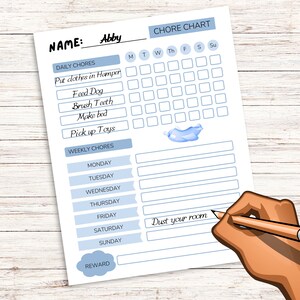 Kid's Printable Chore Chart Blue Hippo Rewards Chart Daily Chore ...