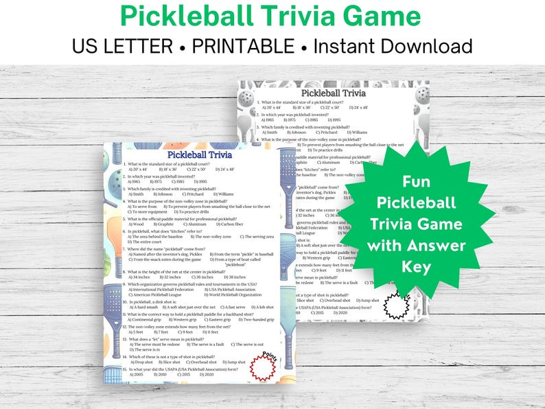 Pickleball Trivia Game, Printable Pickleball Game, Pickleball Activity ...