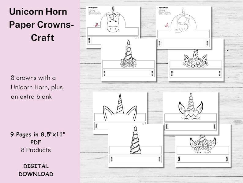 Unicorn Horn Paper Crowns, Unicorn Craft for Kids, Paper Crowns, Cut ...