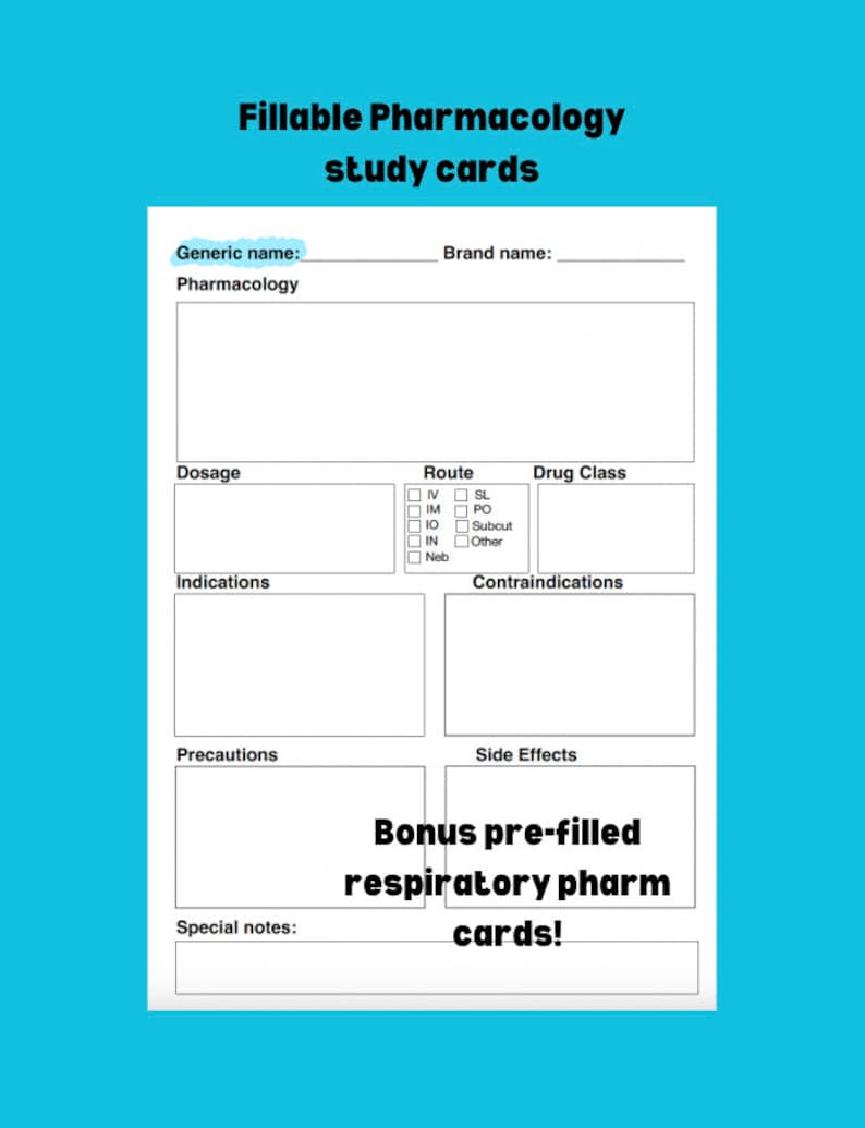 Fillable Pharmacology Study Cards - Etsy