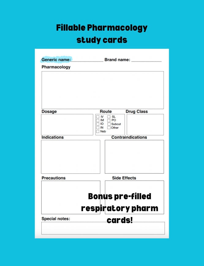 Fillable Pharmacology Study Cards - Etsy