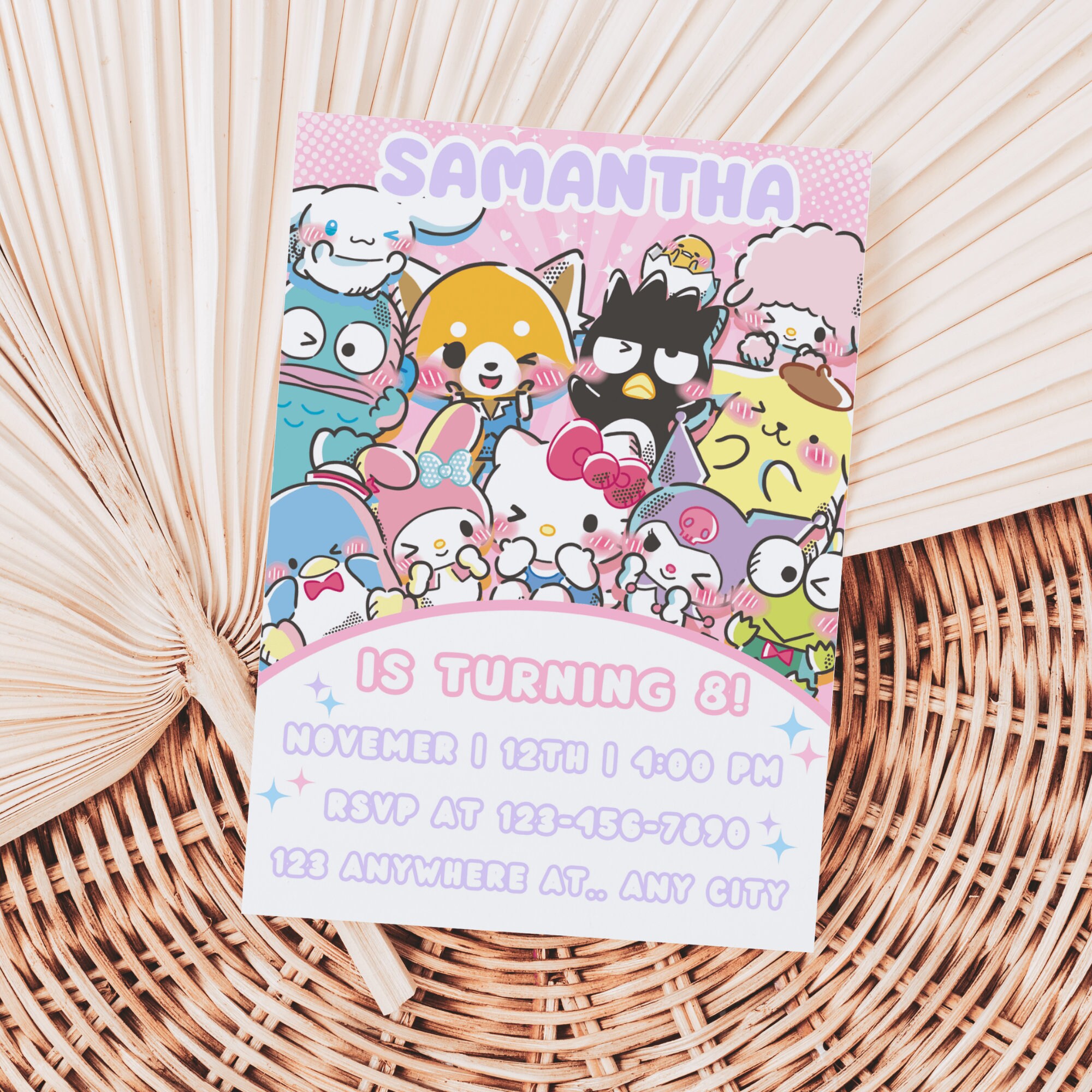 Kawaii Characters Kitty Birthday Digital Editable File Kitty and ...