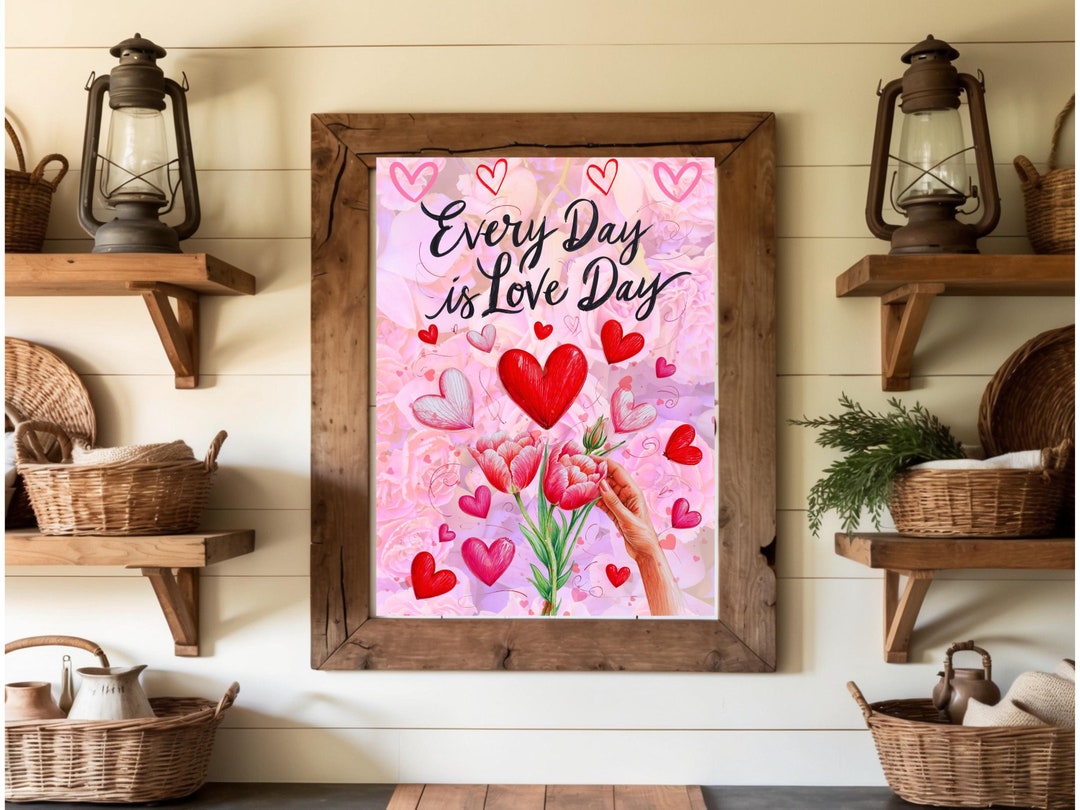 Couples Wall Art, Red and Pink Heart Print, Romantic Love Decor ...