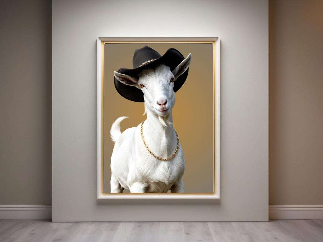 Funny Cowboy Goat Print, White Goat Wall Art, Farmhouse Decor, Western ...
