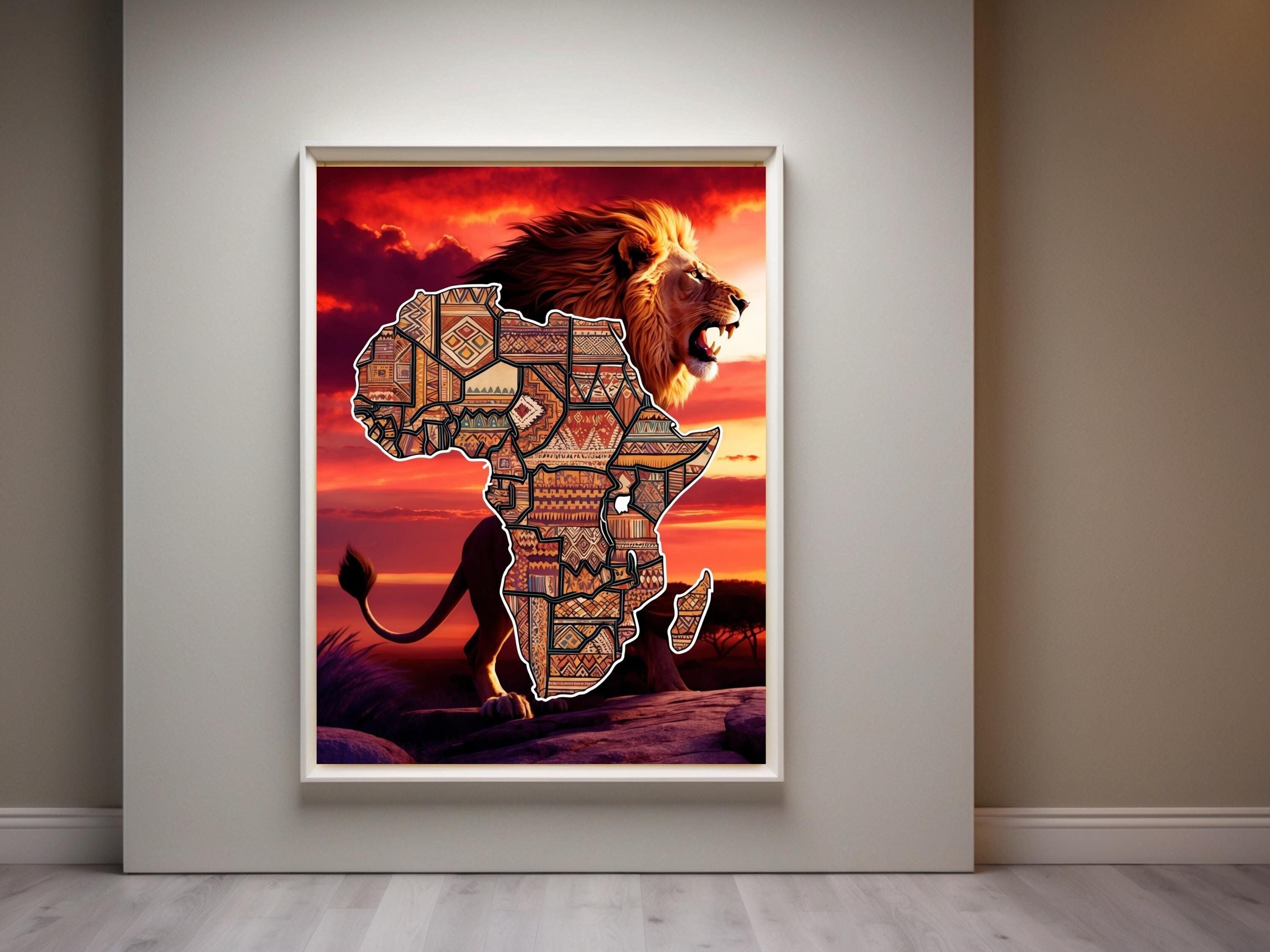 Africa Map | Africa Tribal Map | Africa Canvas | Africa Safari Wall Art ...