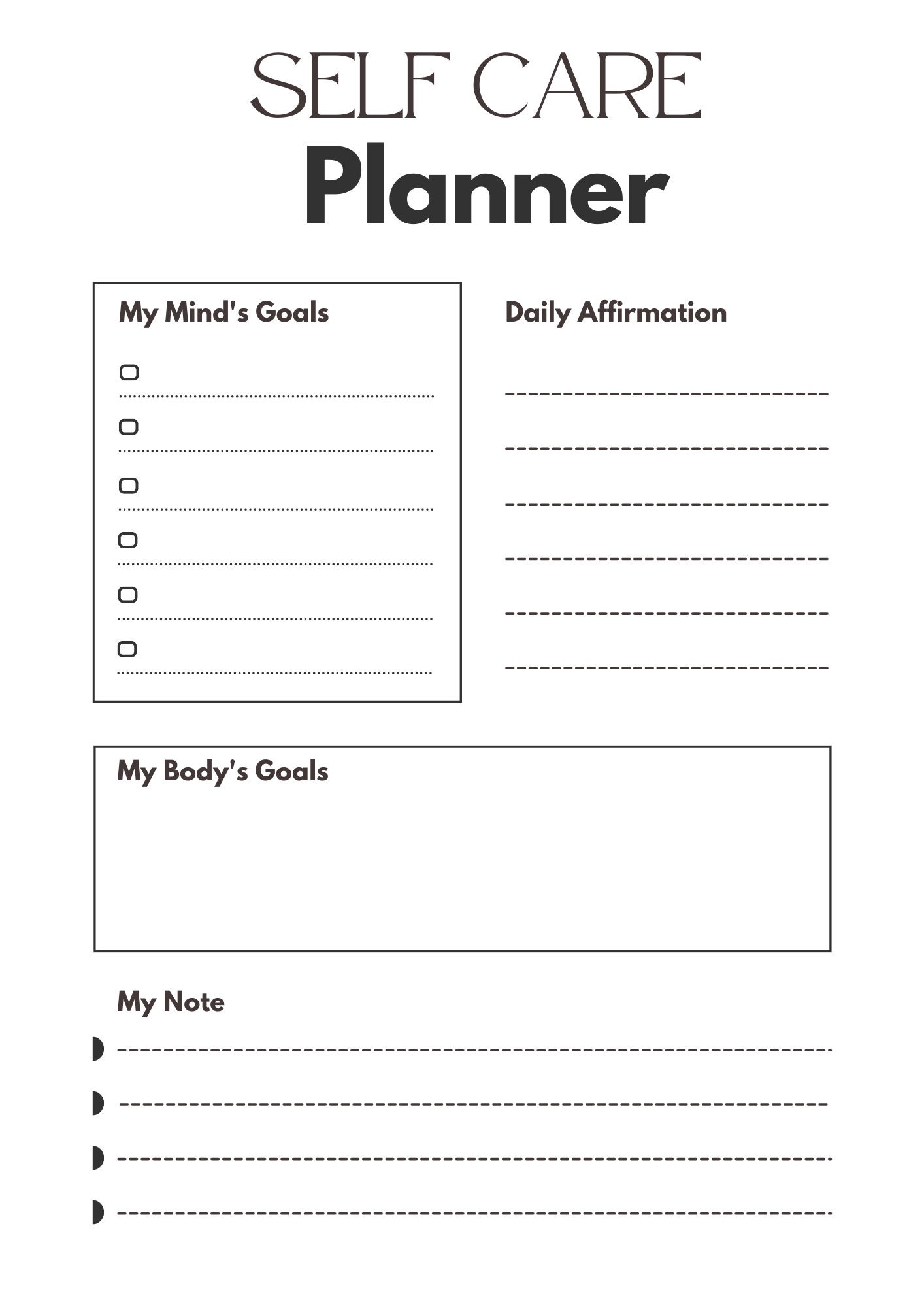 Self Care Planner Self Care Journal Daily Planner Self - Etsy