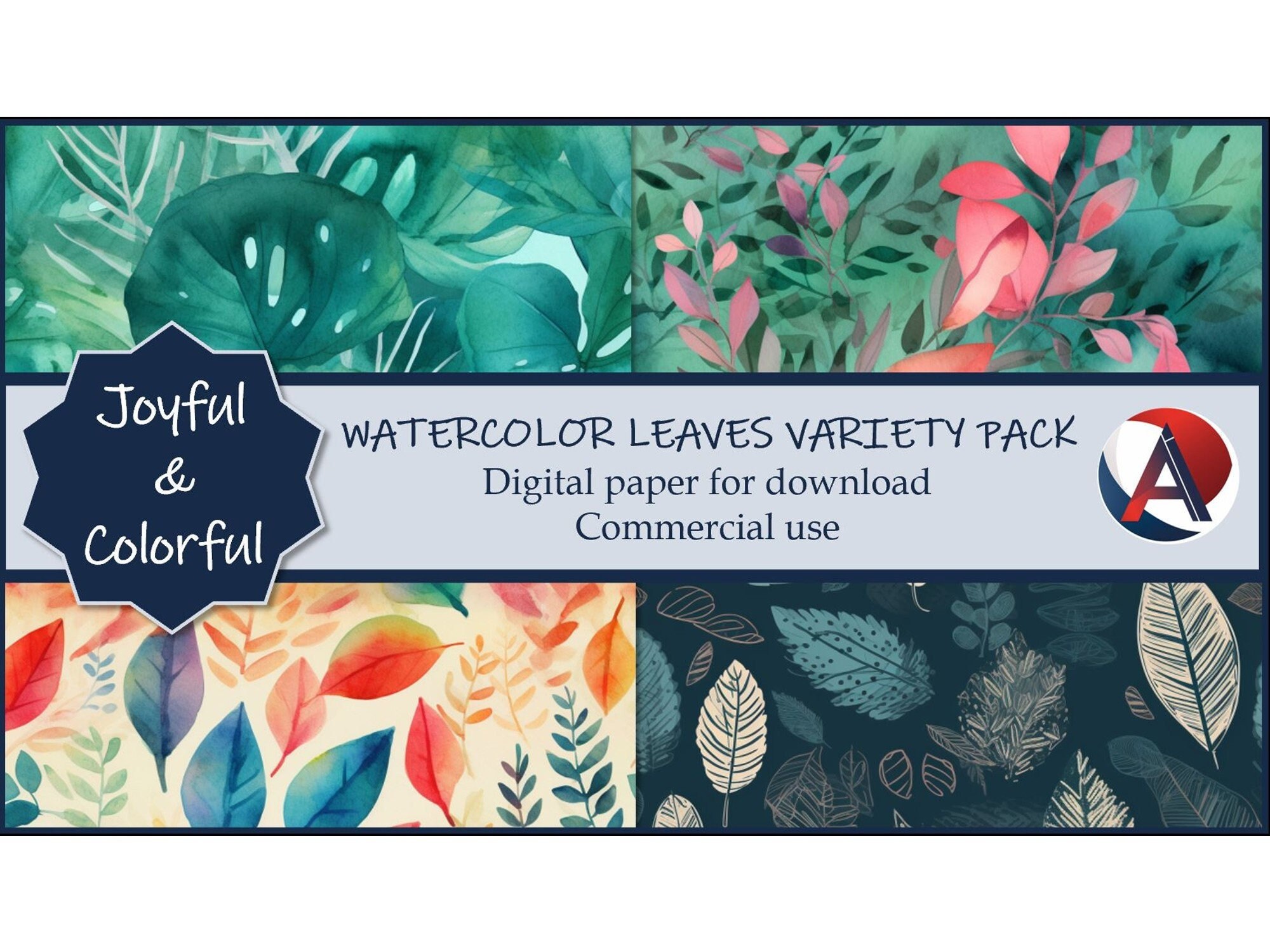 Gentle Leaf Digital Paper Watercolor Scrapbook Seamless Patterns ...