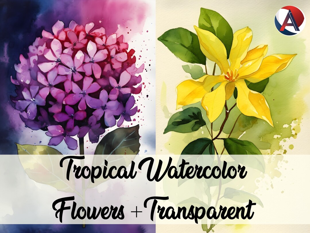 Watercolor Tropical Flowers and Leaves Clipart | Tropical Plants ...