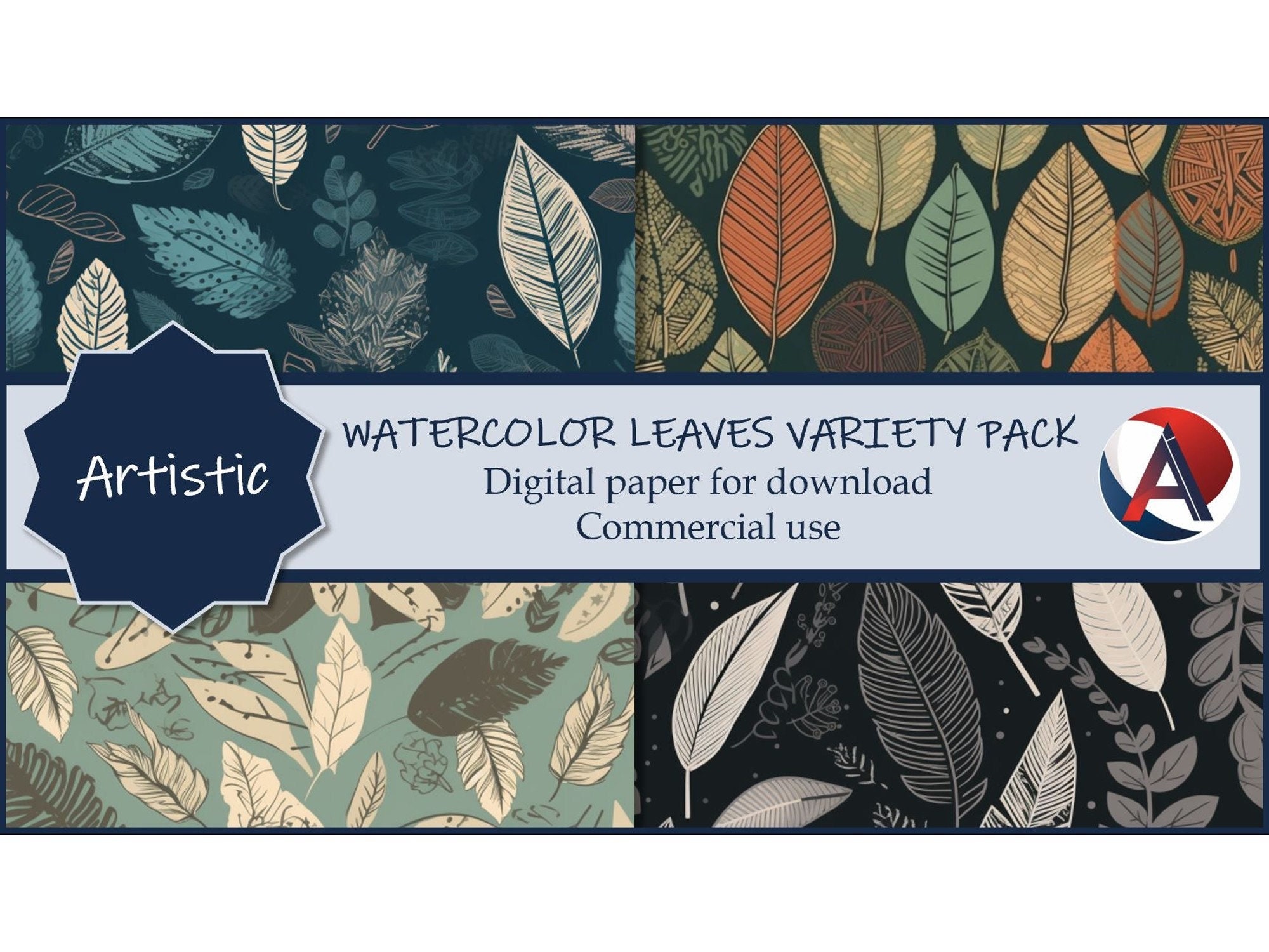 Gentle Leaf Digital Paper Watercolor Scrapbook Seamless Patterns ...