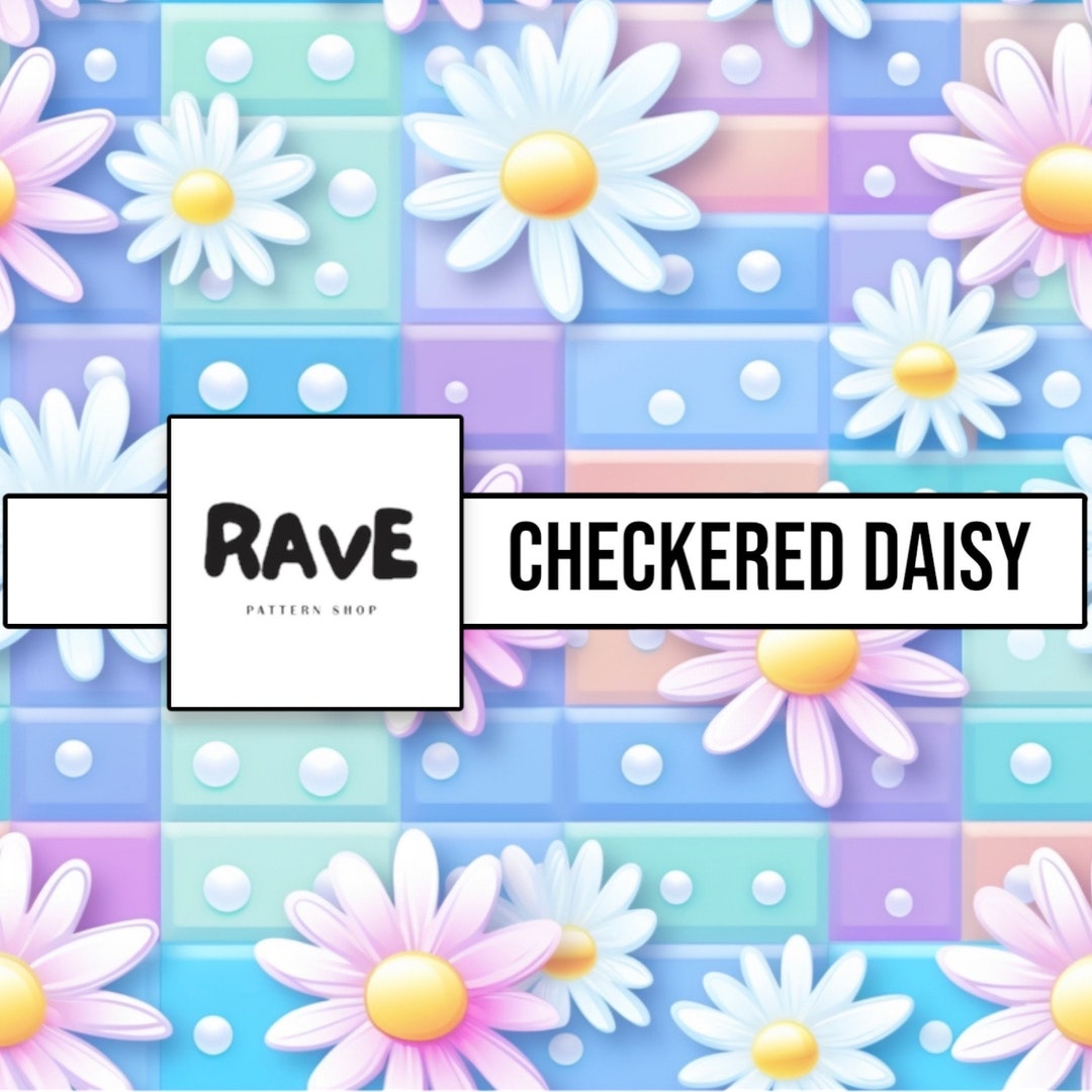 Groovy Pastel Checkered Board With Flowers Digital Paper Rave Inspired ...