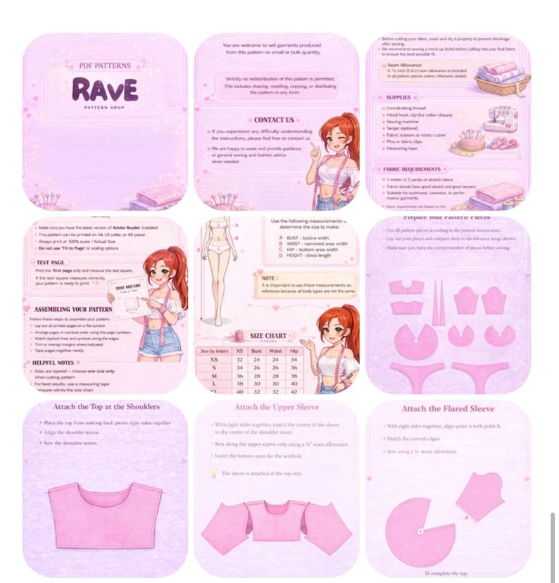 Rave Cosplay Sewing Pattern Bikini Top Half Skirt, Tie Skirt, Cheeky ...