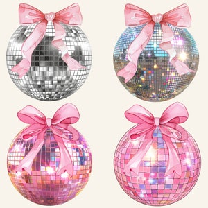 Coquette Disco Ball PNG Bundle, Pink Bow Clipart for Bachelorette Girls ...