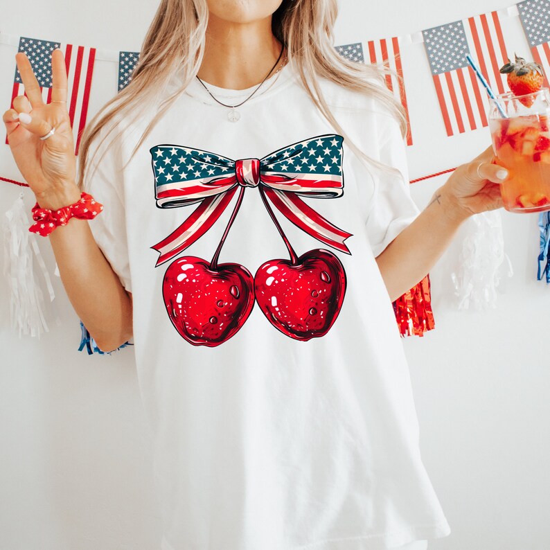 Cherry Coquette Bow Png, 4th of July Png, Downloaded Png, Coquette ...