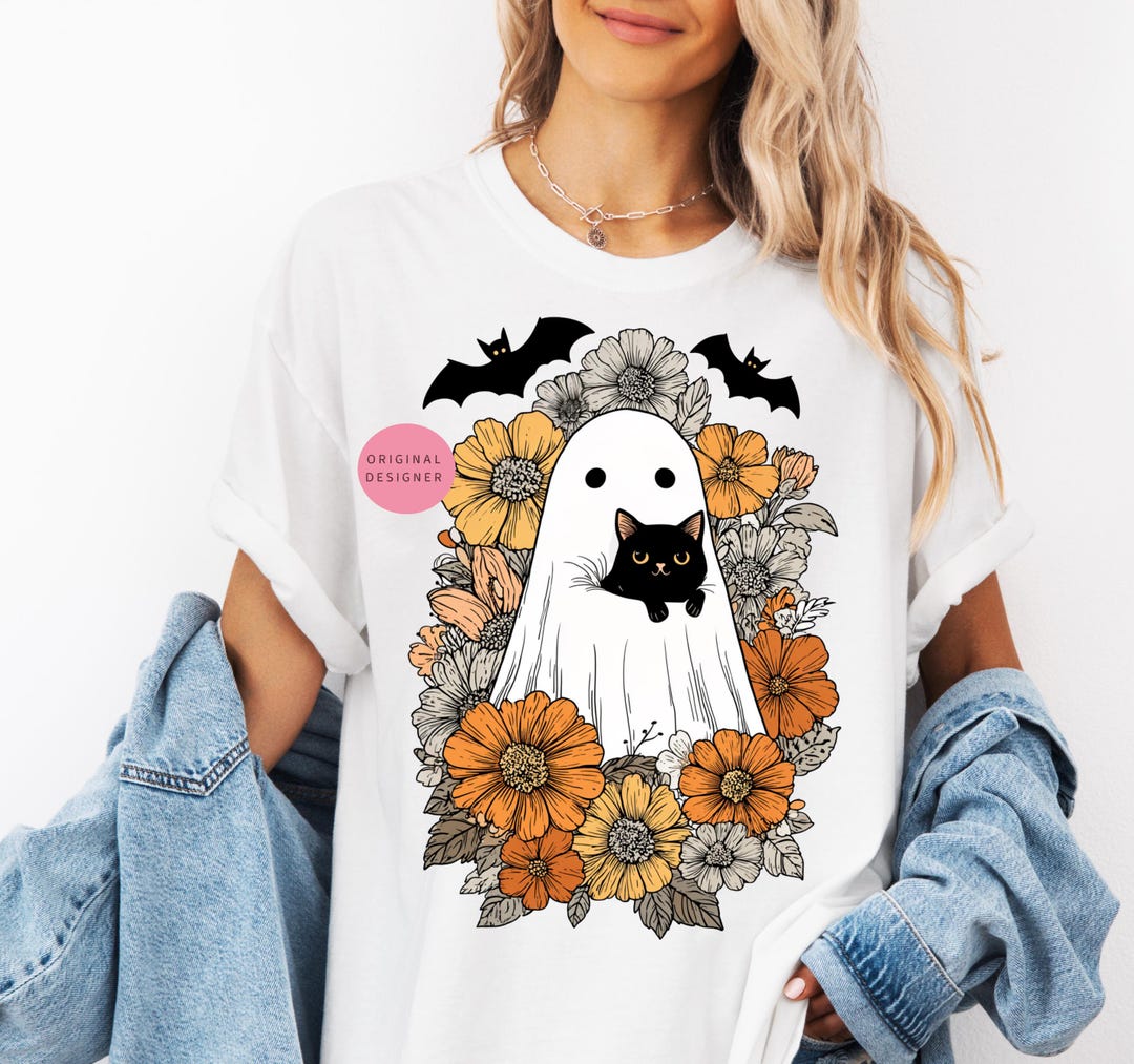 Ghost Cat Floral Png, Ghost With Cat Png, Spooky Floral Halloween ...