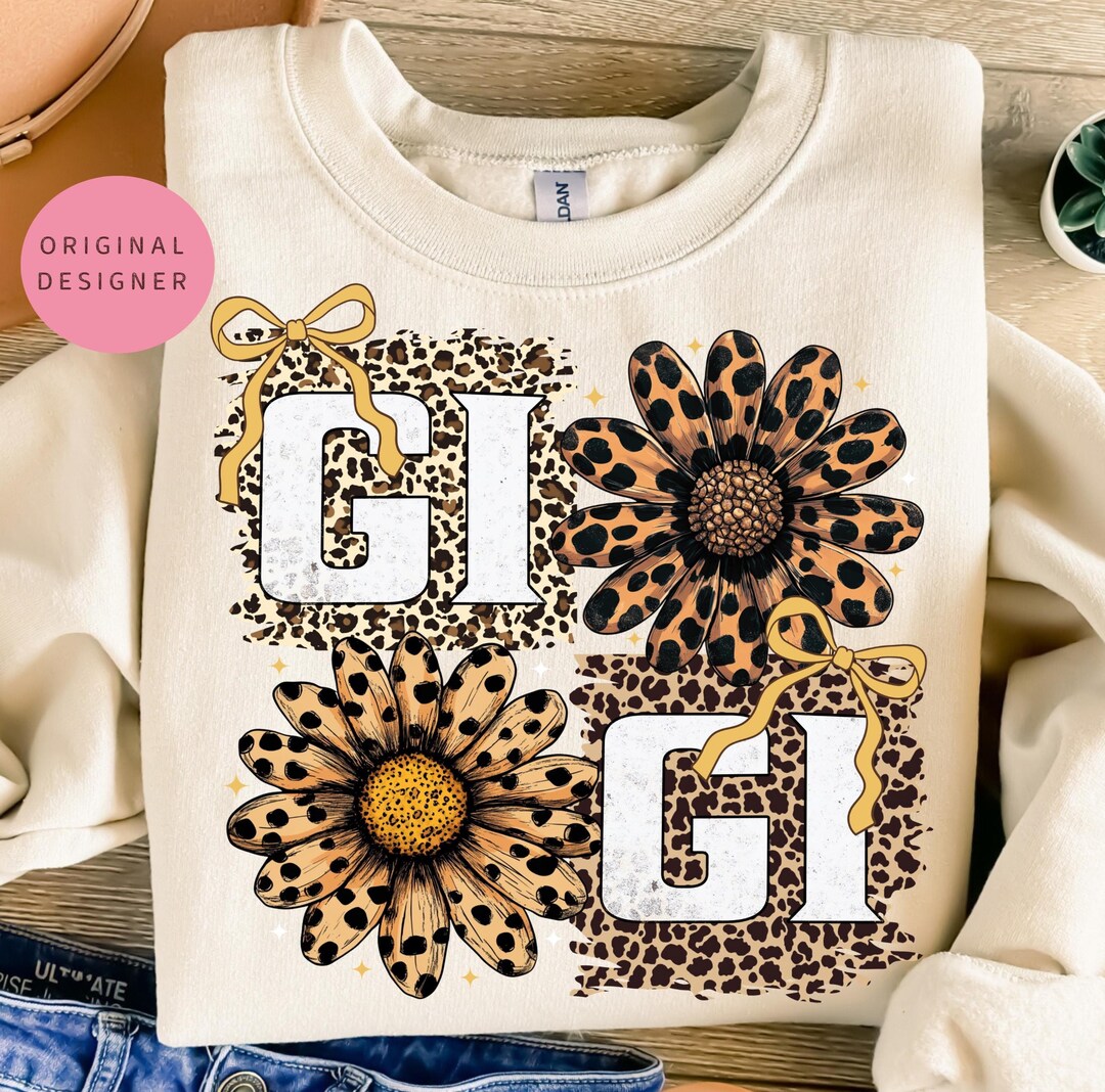 Gigi PNG Leopard Floral Sublimation Design Daisy Flowers and Bow, Retro ...