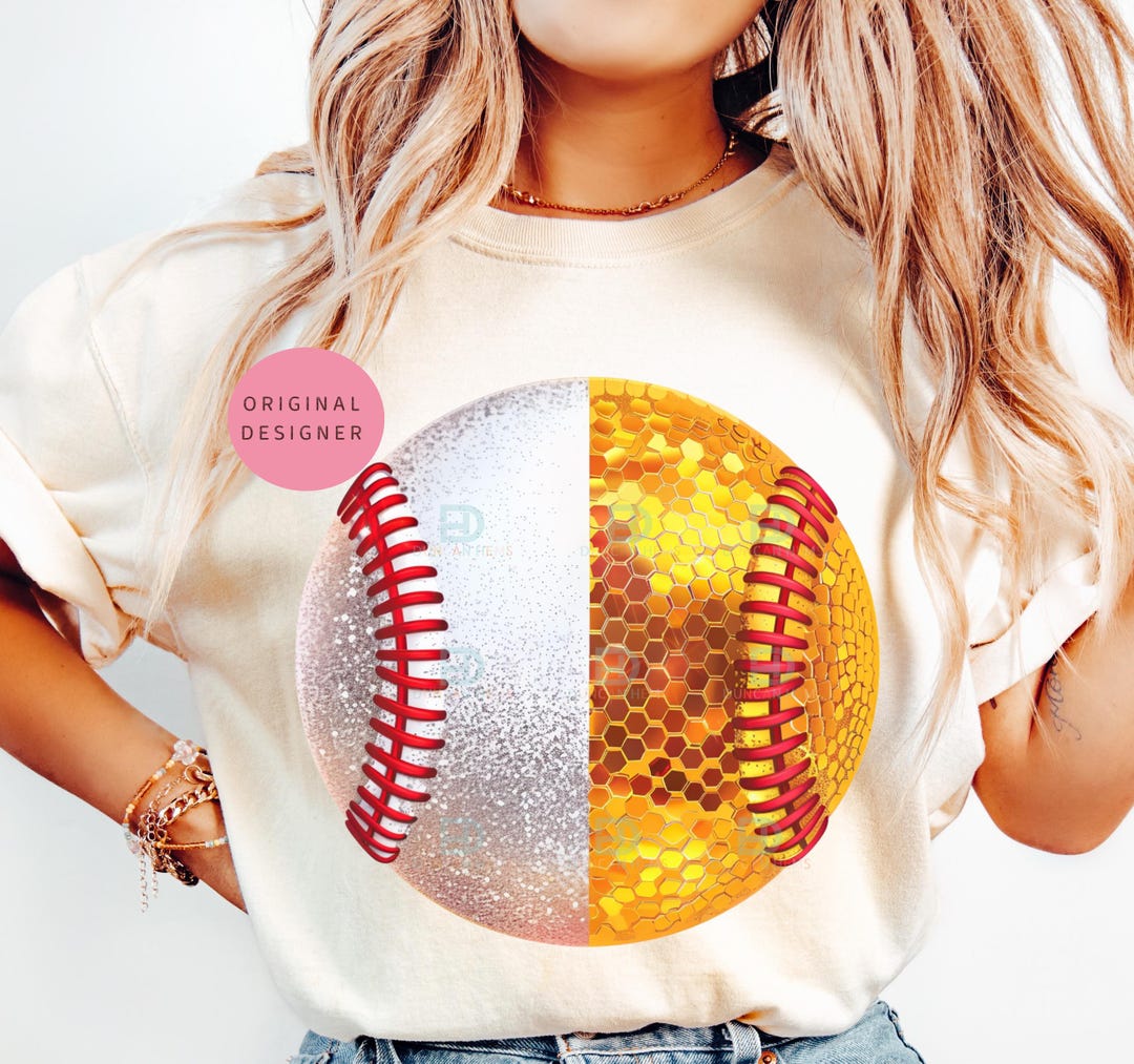Half Baseball Half Softball PNG, Glitter Disco Split Ball Sublimation ...