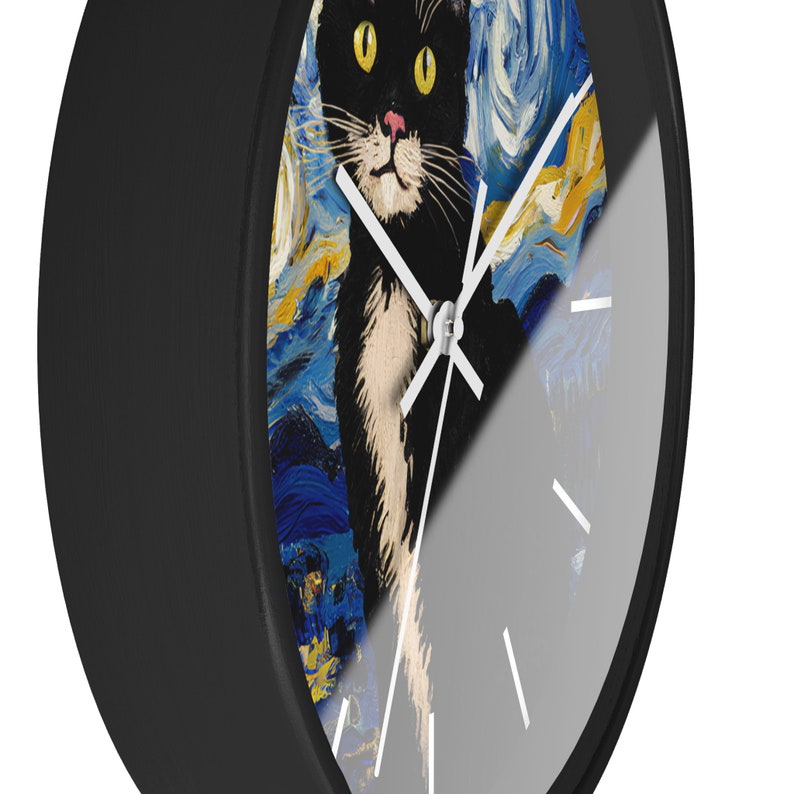 Tuxedo Cat Wall Clock Vincent Van Gogh Style Cat Painting, Black and ...