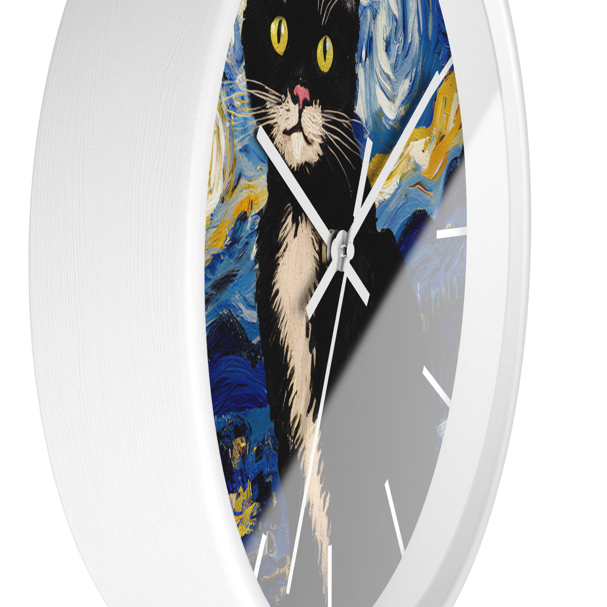 Tuxedo Cat Wall Clock Vincent Van Gogh Style Cat Painting, Black and ...