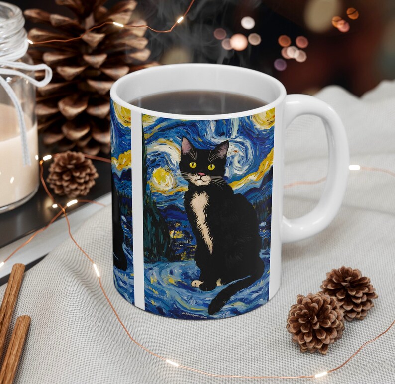 Tuxedo Cat Wall Clock Vincent Van Gogh Style Cat Painting, Black and ...