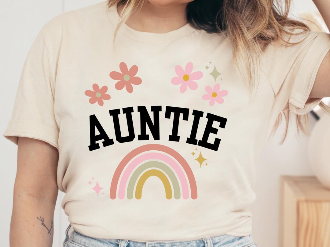 Rainbow Floral Auntie Shirt Design: Aunt Gift (PNG Digital Download) - Etsy