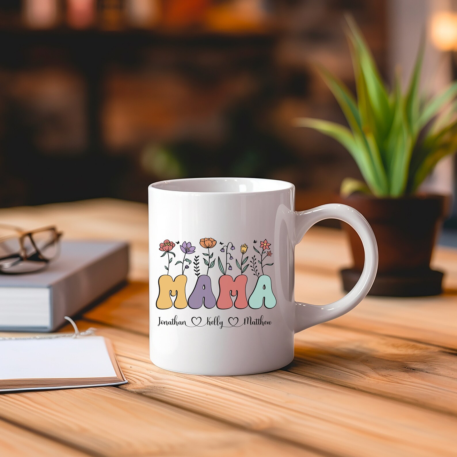 Personalized and Giftable Flower Mug for Mom, Customized Mug for Mama ...