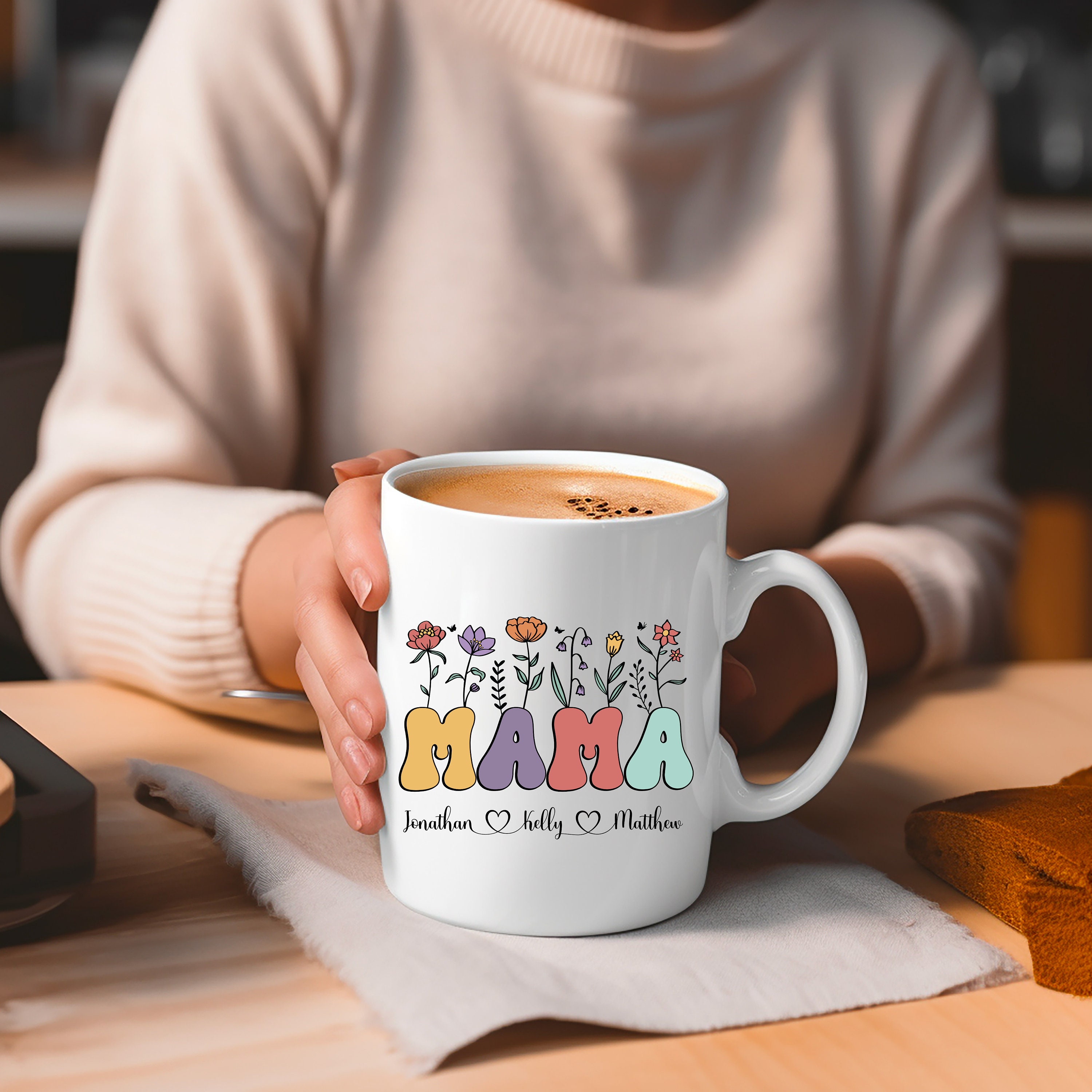 Personalized and Giftable Flower Mug for Mom, Customized Mug for Mama ...