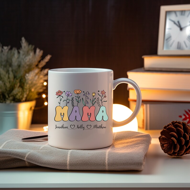 Custom Mothers Day Coffee Mug Personalized Mom Flower Hand-print Poster ...