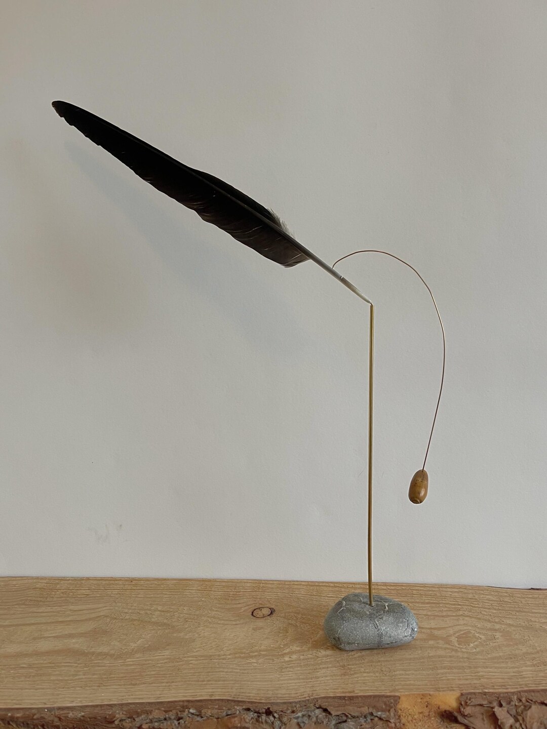 Raven Feather, Stone, Acorn, Brass Mobile - Etsy
