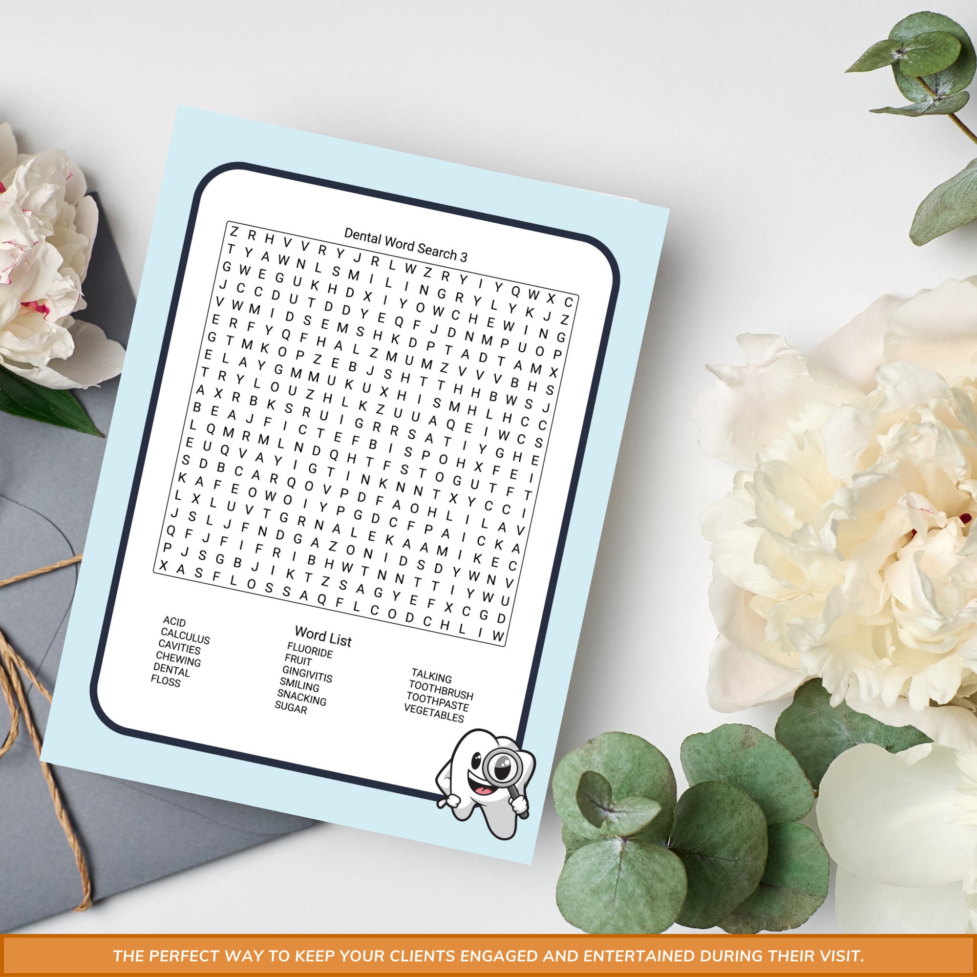 25 Dental Word Search Printable PDF for Dental Clinic - Etsy