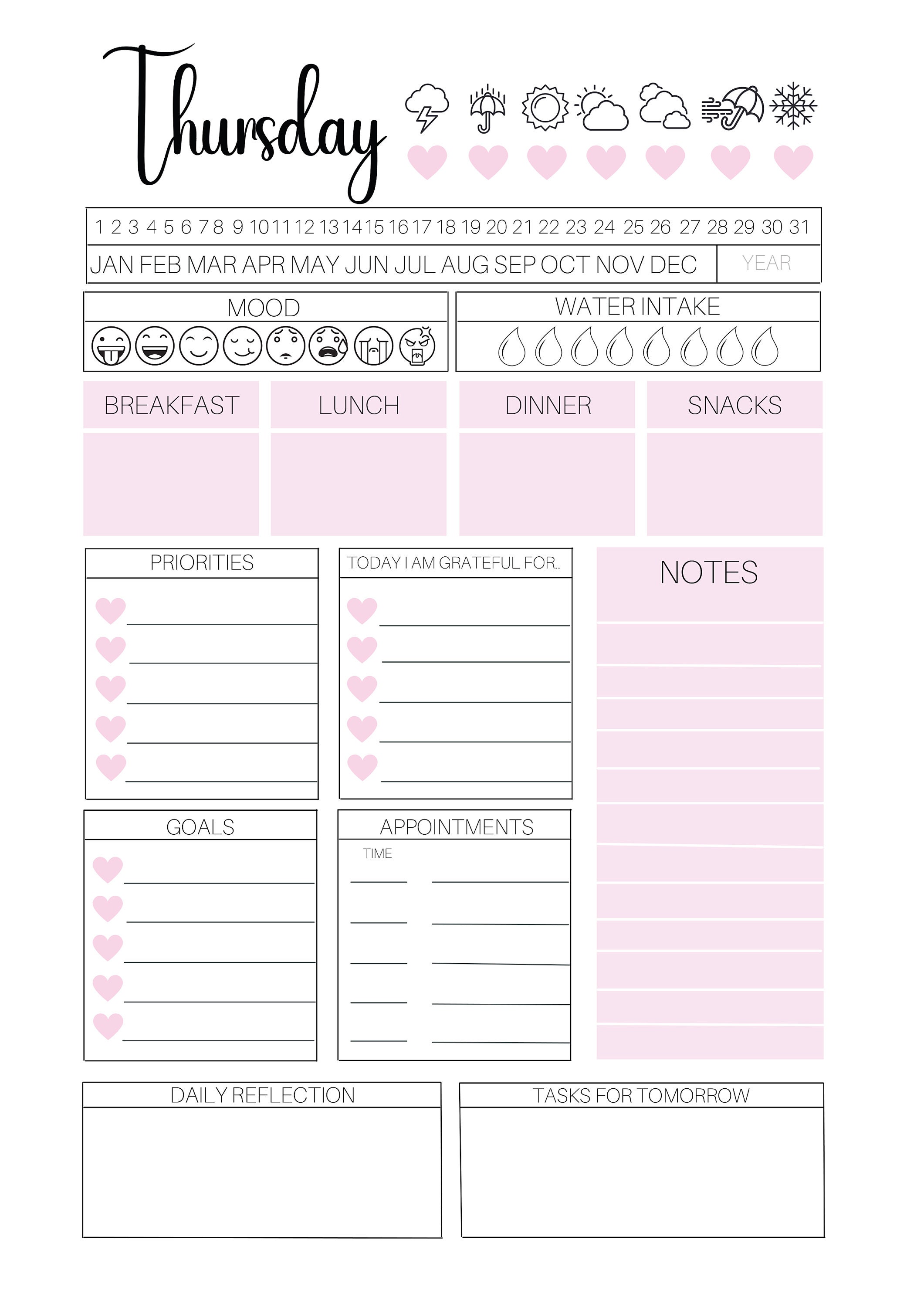 Daily Planner Printable Meal Tracker Gratitude Simple Modern Planner - Etsy