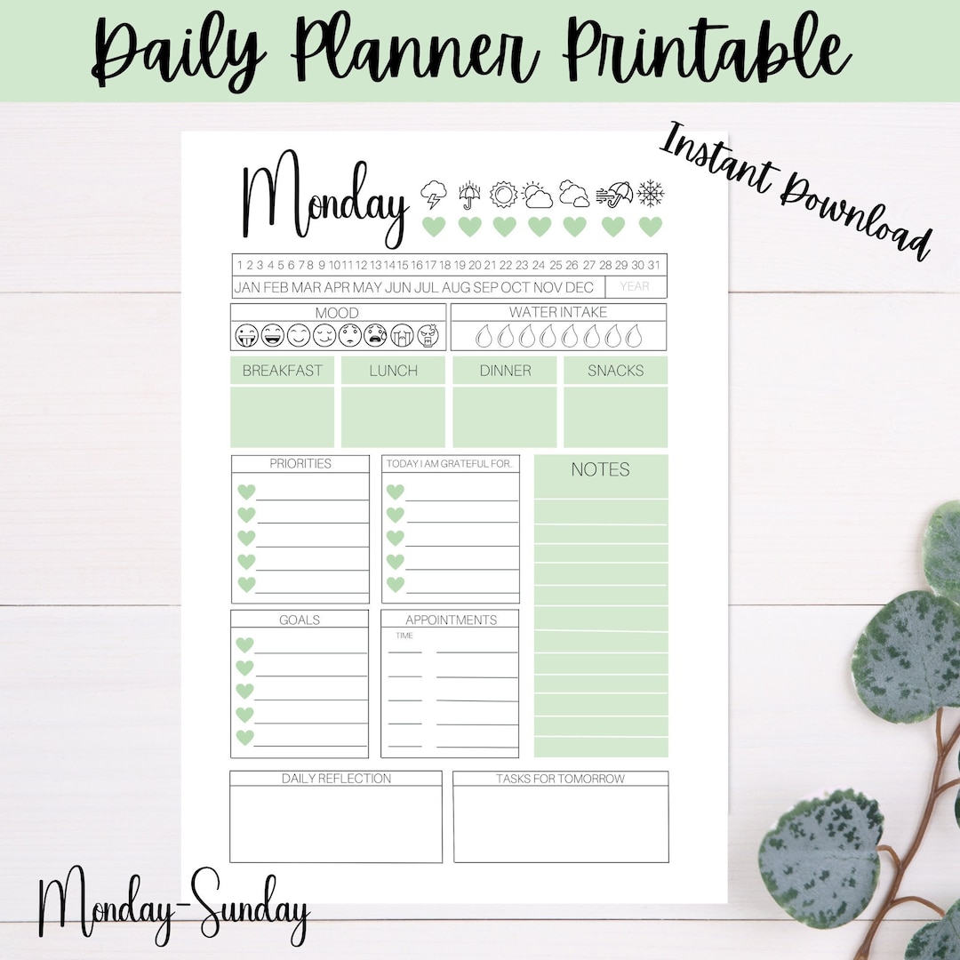 Daily Planner Printable | Meal Tracker | Gratitude | Simple Modern ...