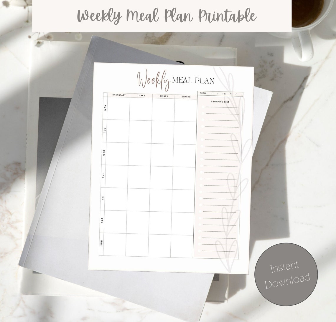 Printable Weekly Meal Planner With Shopping List Instant Download ...