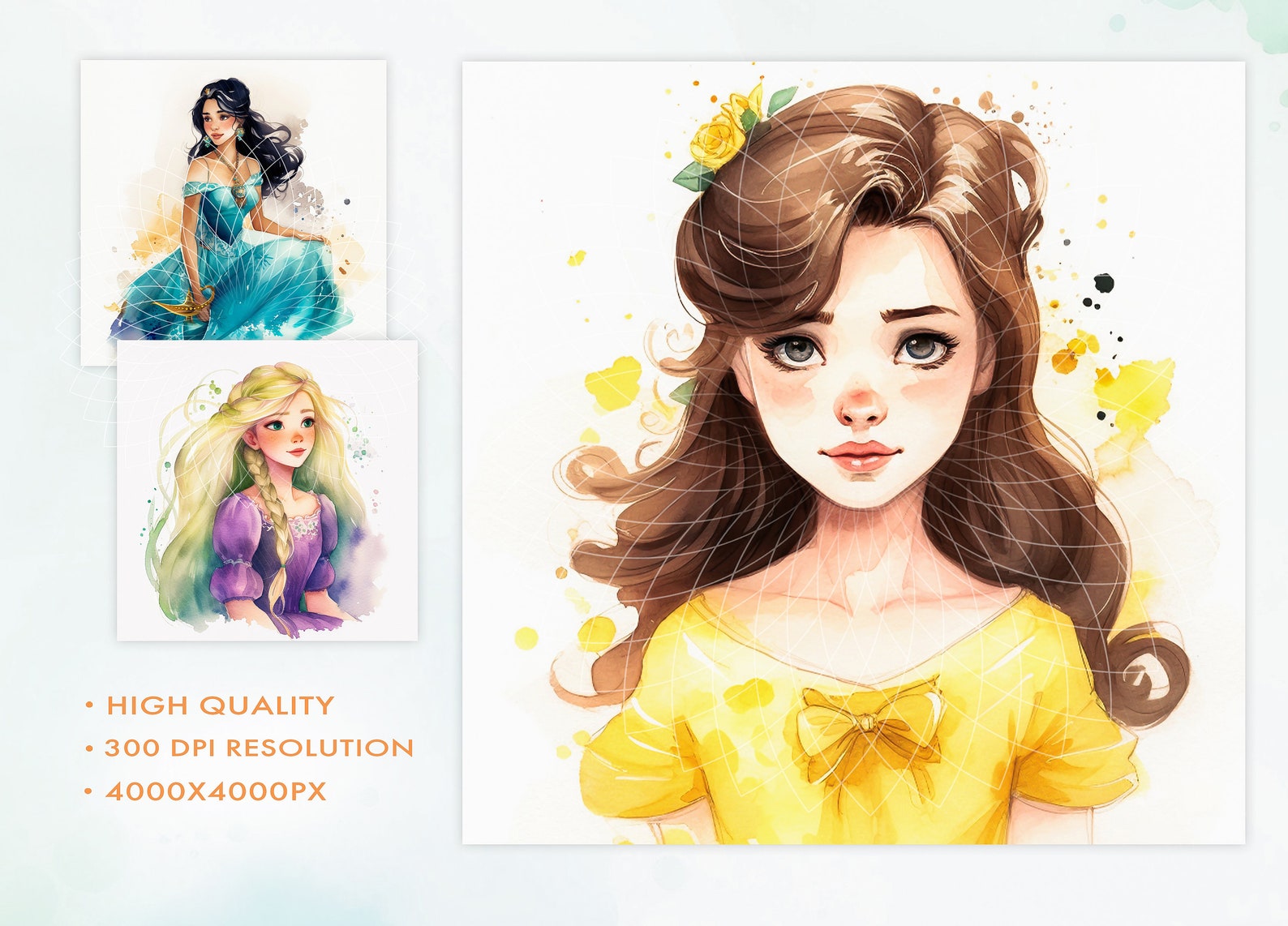 Watercolor Princess Clipart Beautiful Princesses Cute Fantasy Girls ...