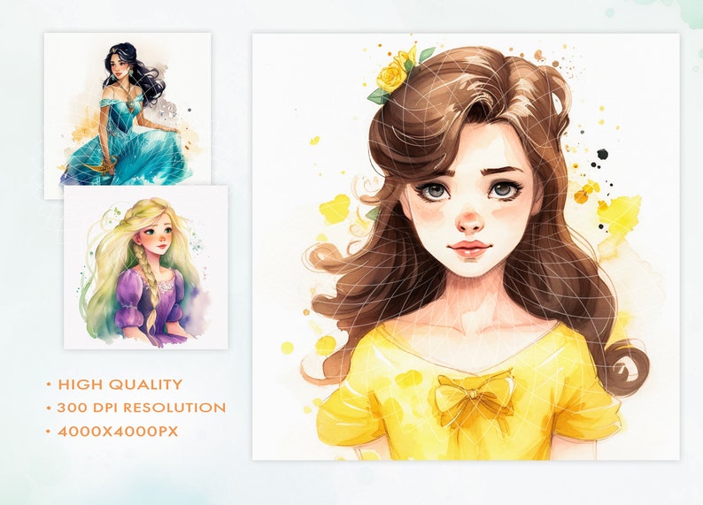 Watercolor Princess Clipart Beautiful Princesses Cute Fantasy Girls ...