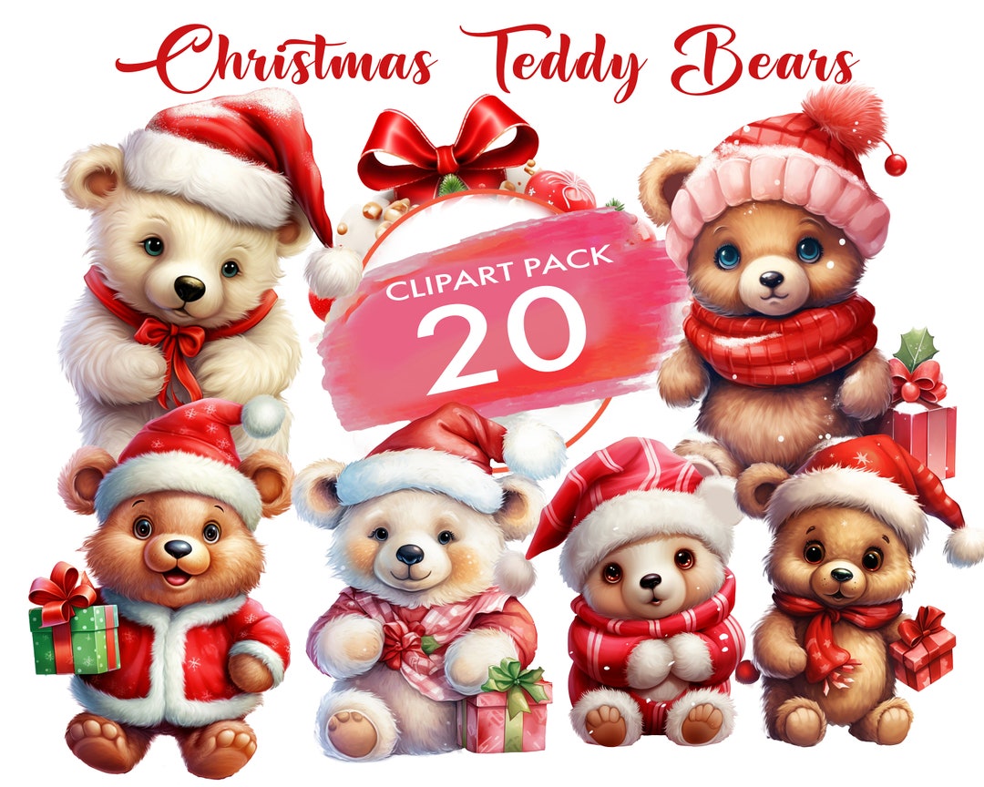 Christmas Teddy Bear Clipart Bundle Watercolor Bear PNG Festive Cute ...