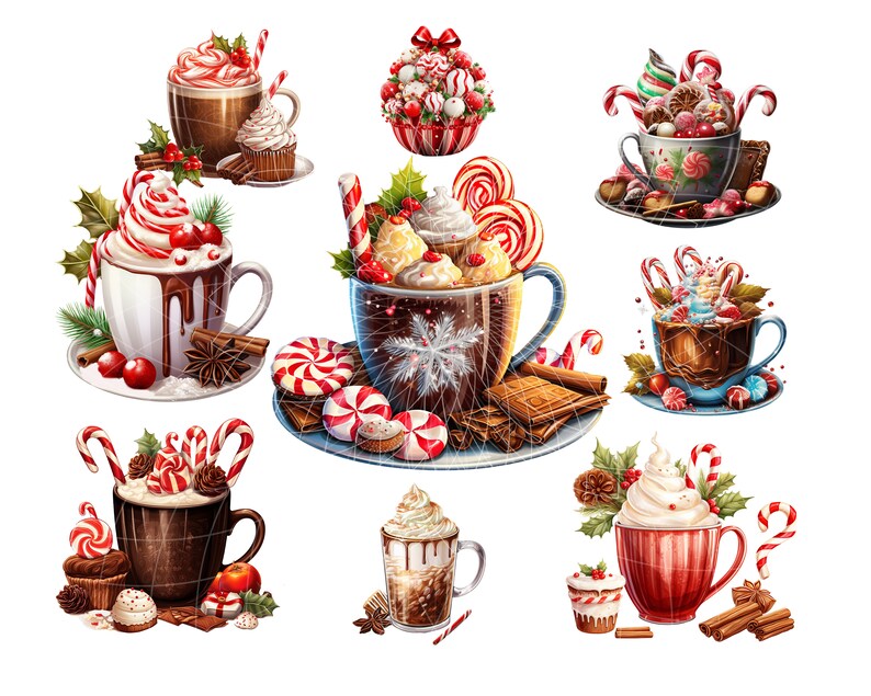 Christmas Hot Chocolate Clipart Sweets Clipart Set Watercolor Christmas ...