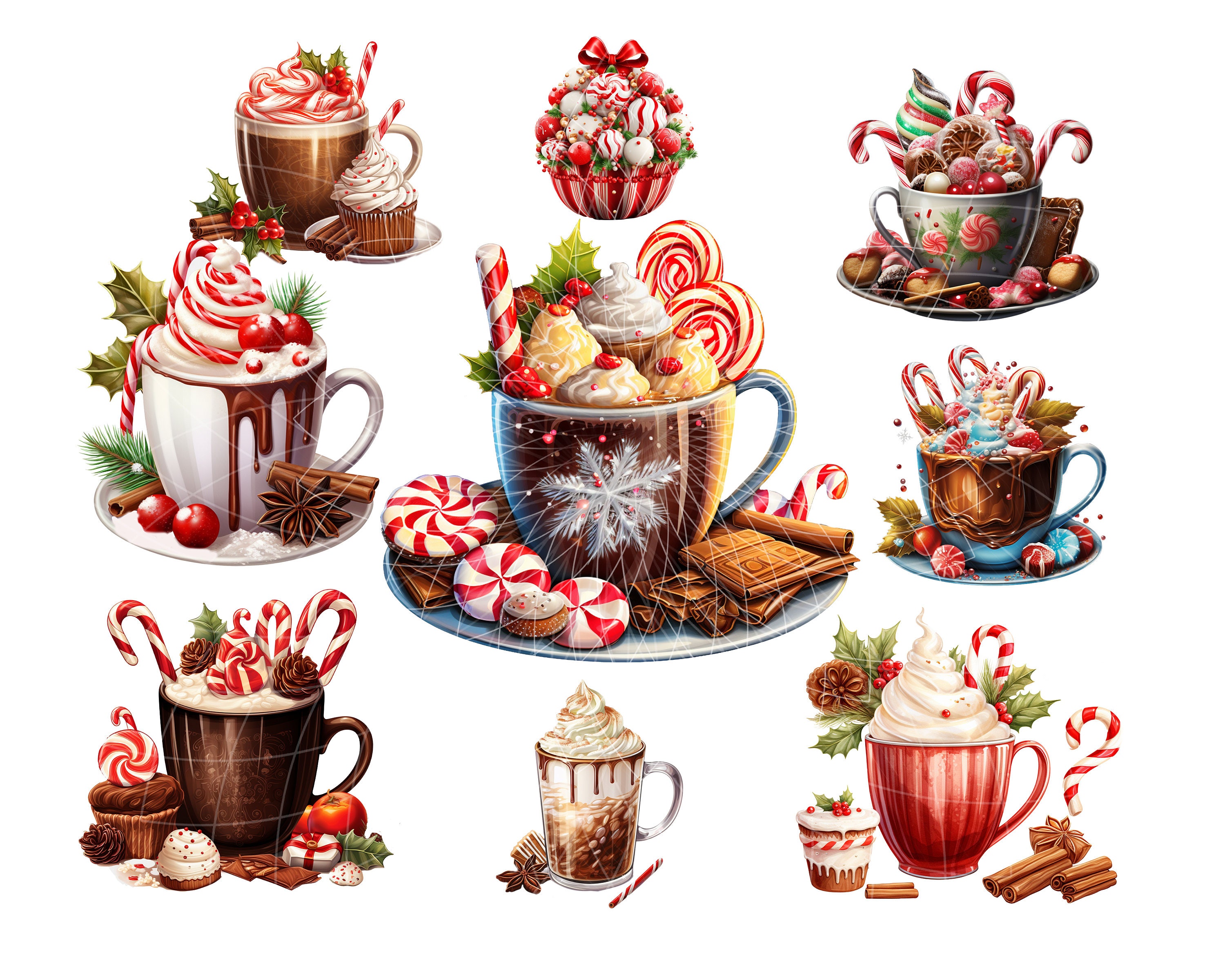 Christmas Hot Chocolate Clipart Sweets Clipart Set Watercolor Christmas ...