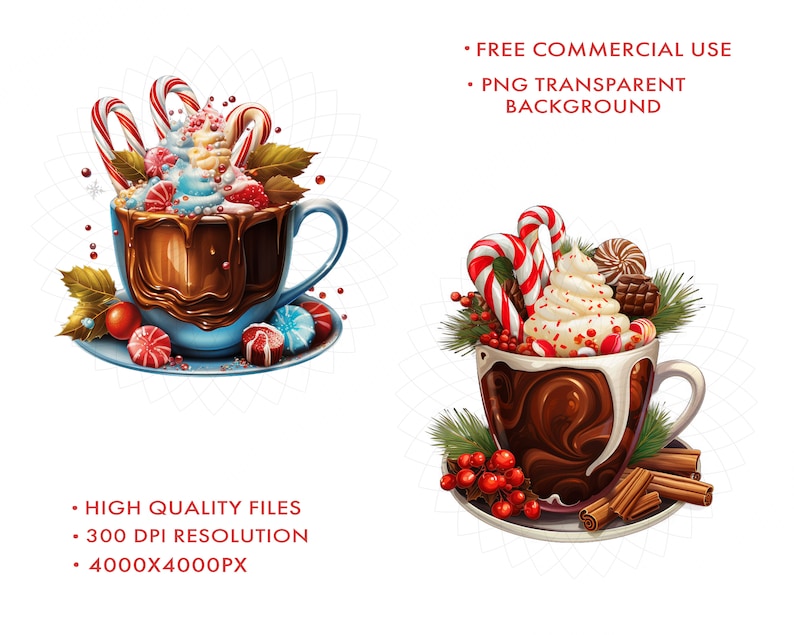 Christmas Hot Chocolate Clipart Sweets Clipart Set Watercolor Christmas ...