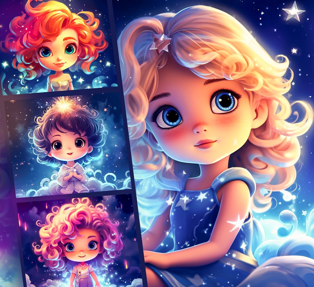 Chibi Girls Cute Princesses in Space Watercolor Clipart Anime Girl ...