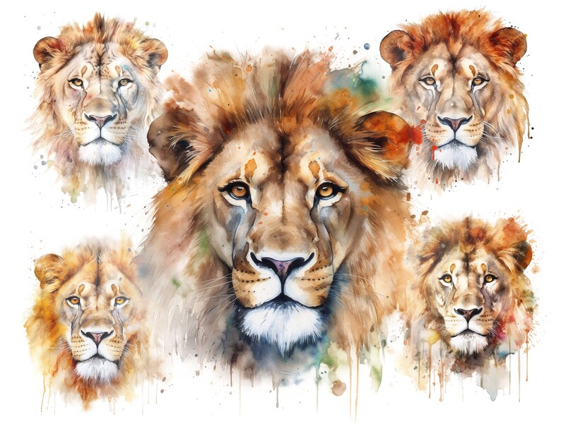 Watercolor Lion Clipart PNG 10 Files Digital Download Commercial Use ...