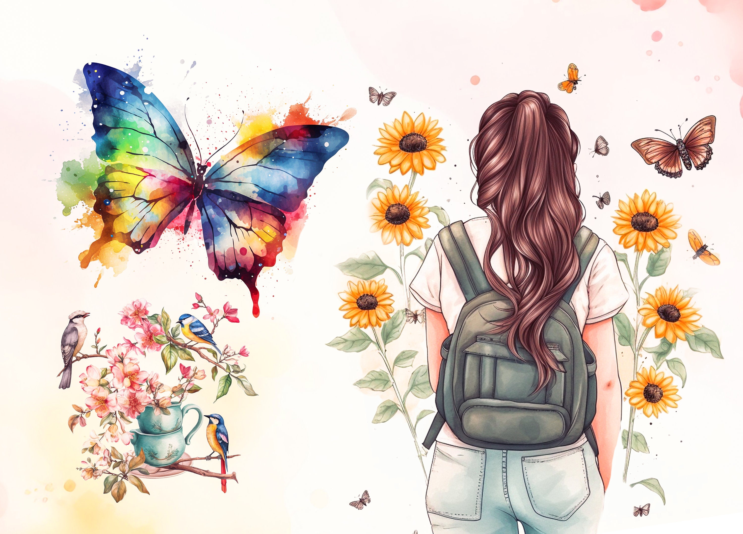 Hello Spring Watercolor Flowers Clipart, Spring Time Floral Art ...